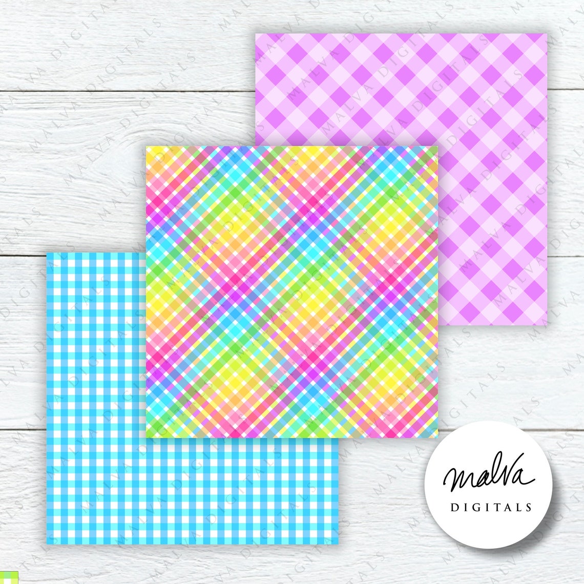 Neon Plaids Digital Paper Pack Bright Rainbow Plaids - Etsy
