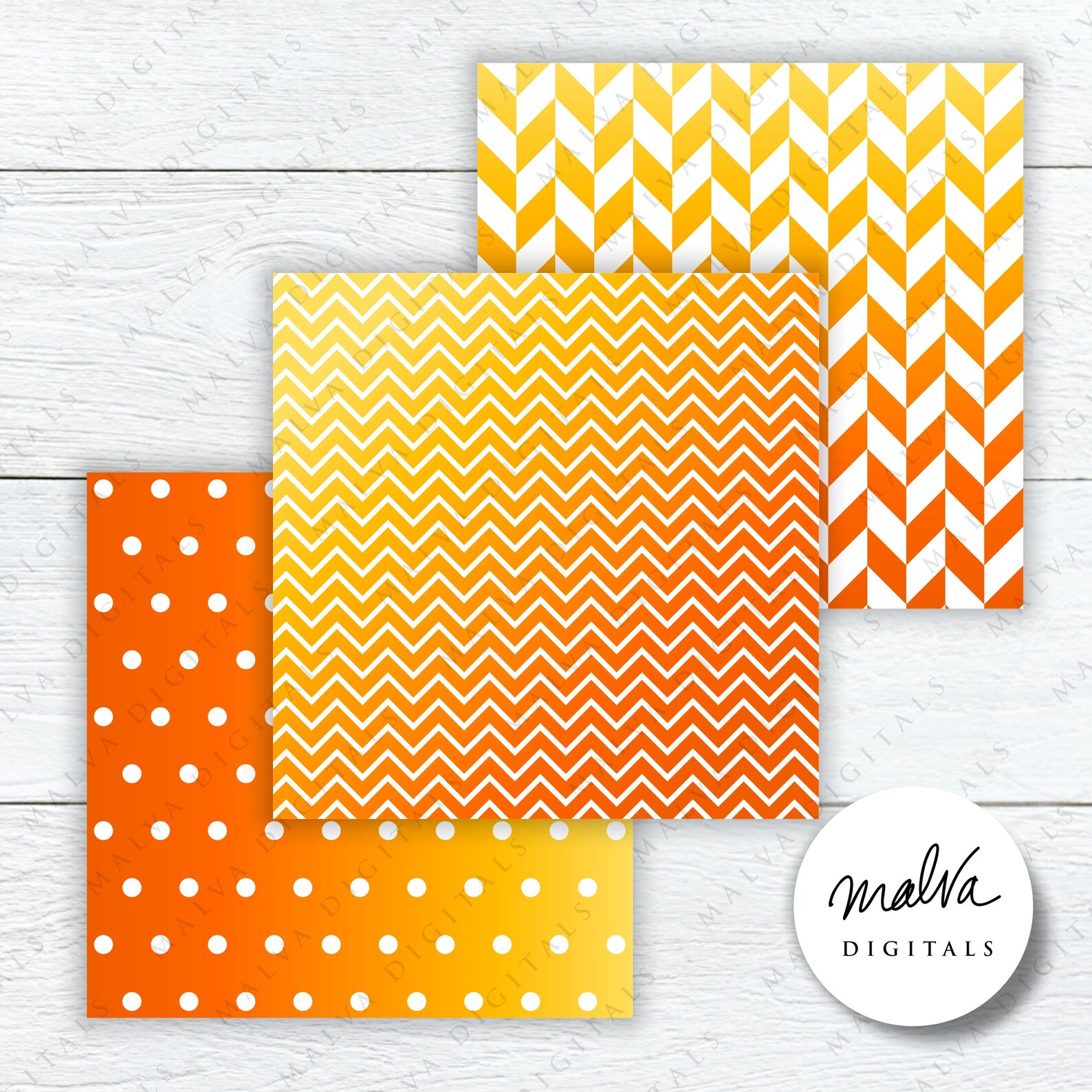 Orange Digital Paper Pack, Orange and Yellow Gradient Patterns Digital ...