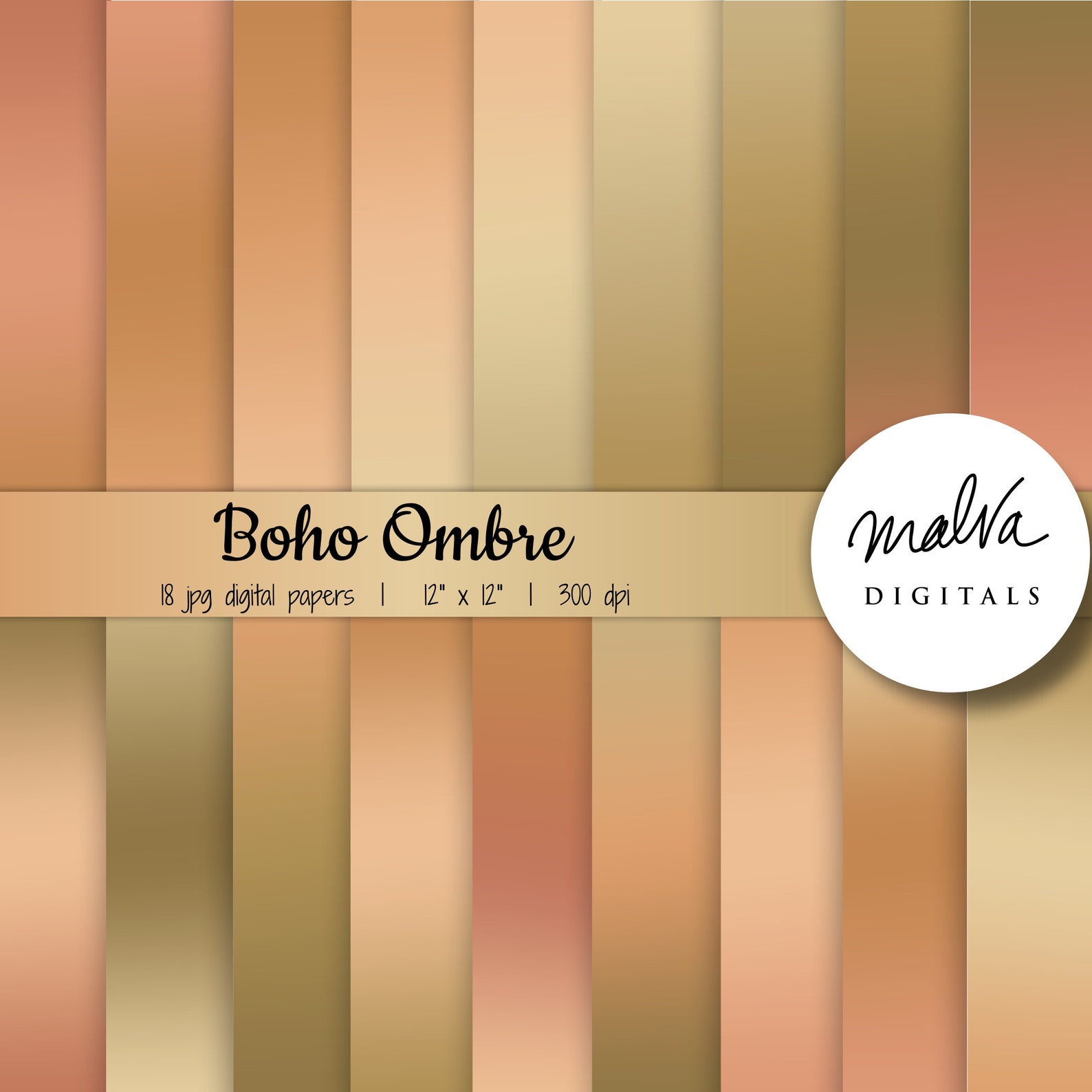 Earthy Boho Ombre Digital Paper Pack, Fall Bohemian Gradient Digital ...