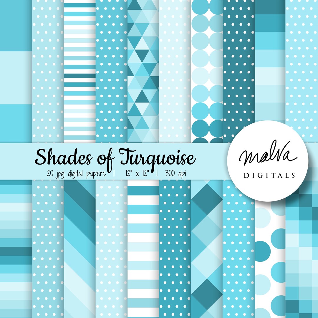 Turquoise Digital Paper Pack, Turquoise Shades, Aqua Scrapbook Paper ...