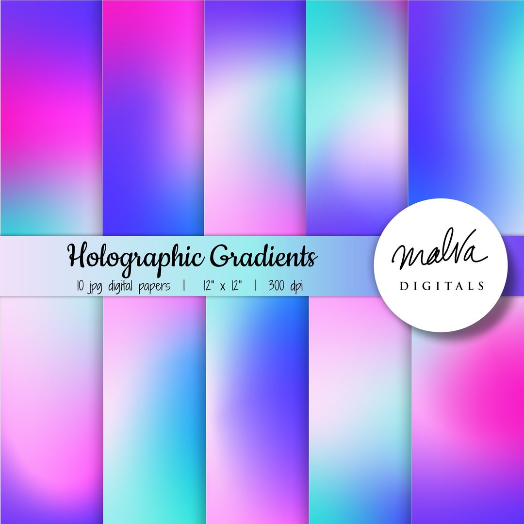 Holographic Gradient Digital Paper Pack, Digital Background, Bright ...