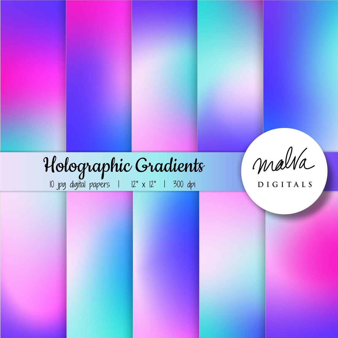 Holographic Gradient Digital Paper Pack, Digital Background, Bright ...