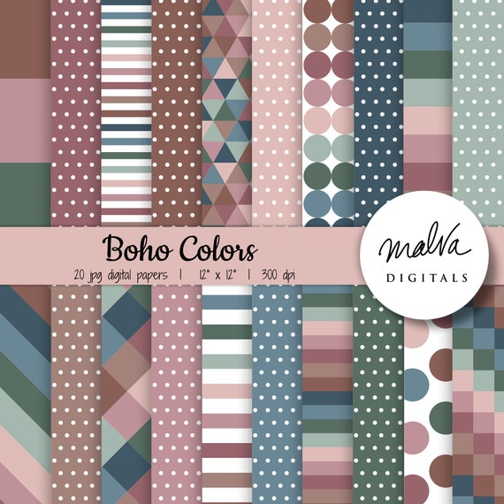 Boho Colors Digital Paper Pack Bohemian Tones Geometric - Etsy