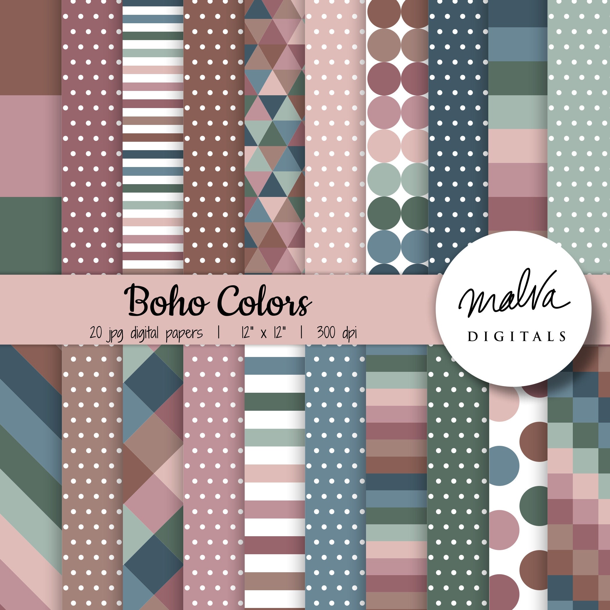 Boho Colors Digital Paper Pack Bohemian Tones Geometric - Etsy