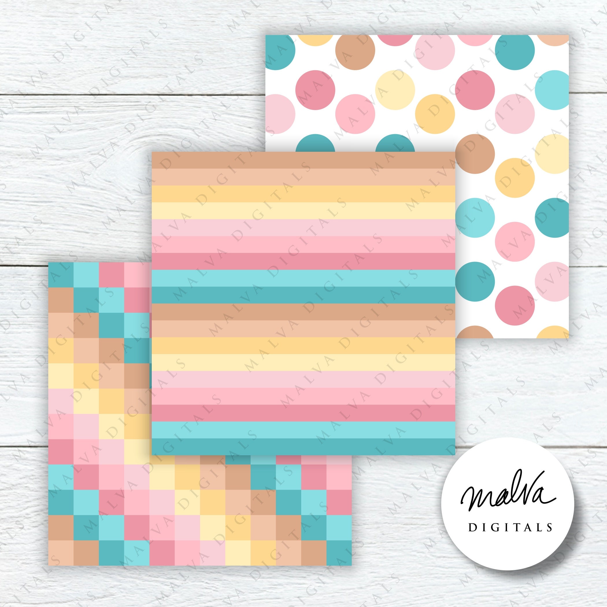 Pastel Digital Paper Pack, Sweet Pastels, Pink Teal Yellow Brown ...