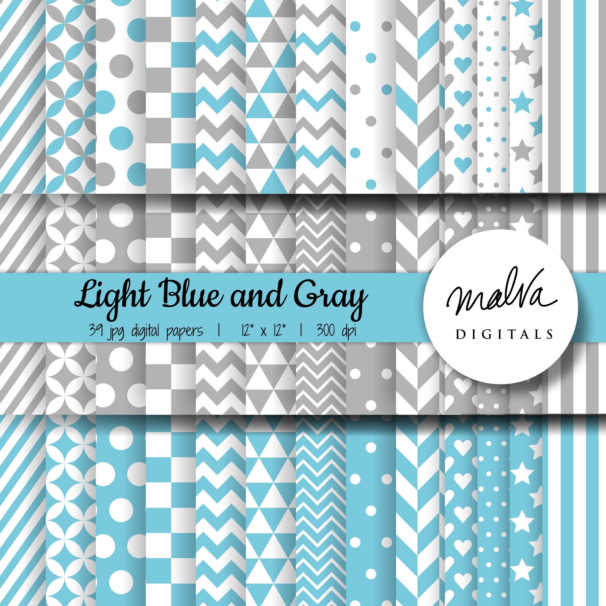 Light Blue and Gray Digital Paper,scrapbook Paper,digital Scrapbook ...