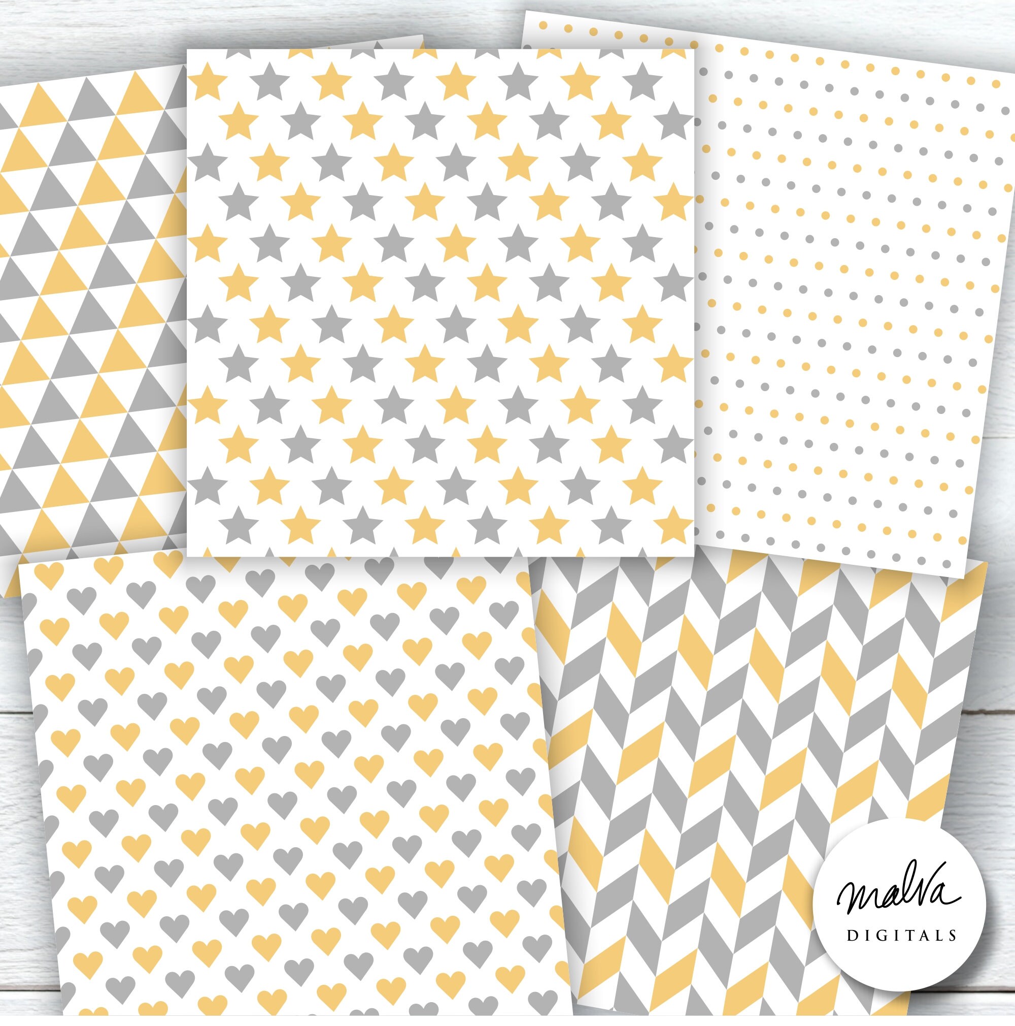Yellow and Gray Digital Paper Pack Scrapbook Paper Grey - Etsy