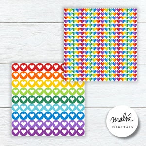 Rainbow Hearts Digital Paper Pack, Rainbow Colors Digital Paper ...