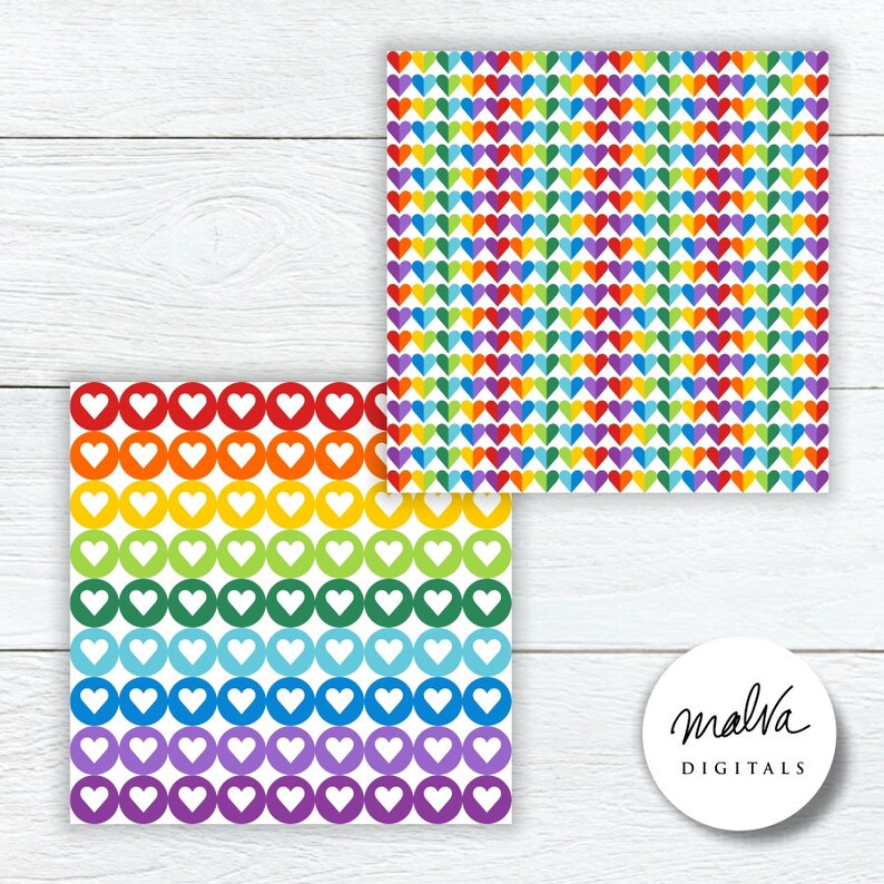 Rainbow Hearts Digital Paper Pack Rainbow Colors Digital | Etsy
