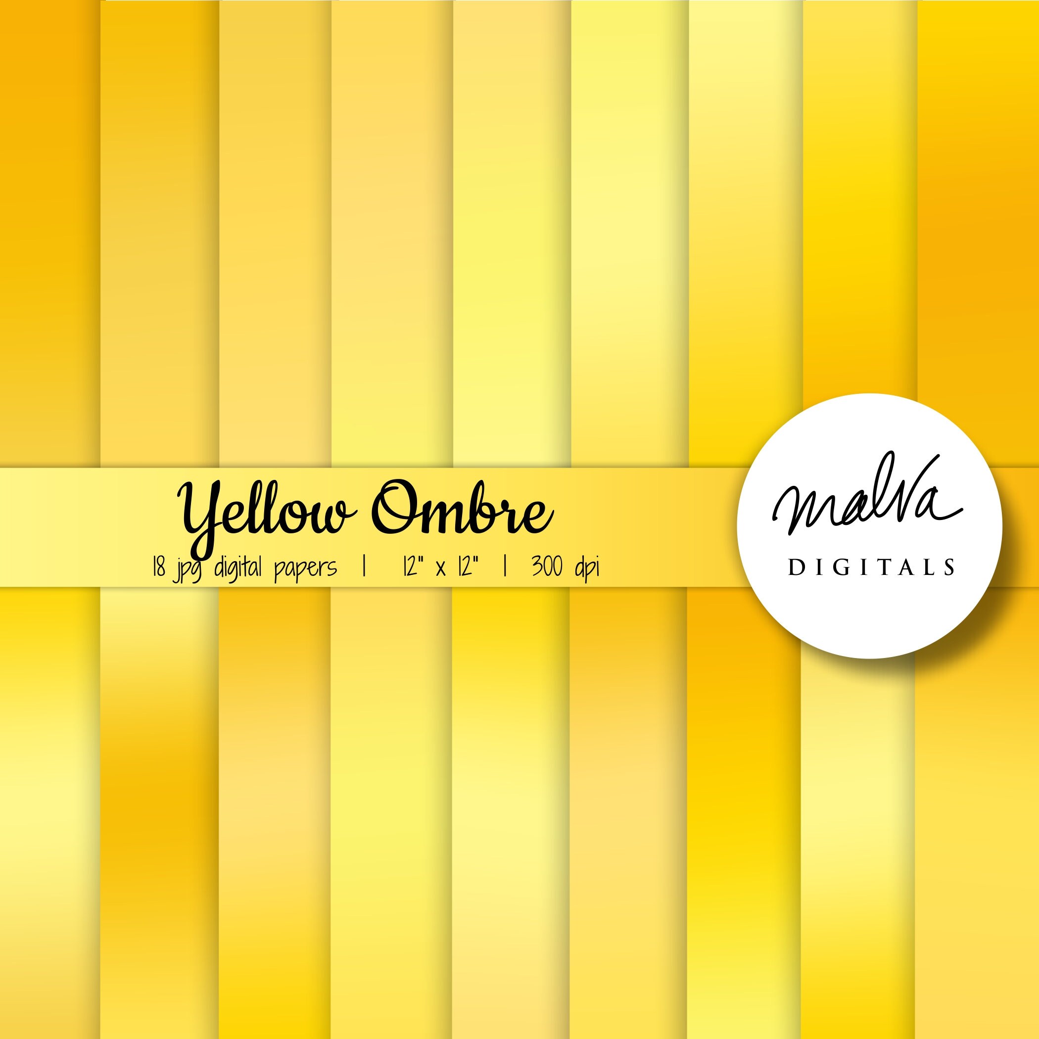 Yellow Ombre Digital Paper Pack, Shades of Yellow Digital Background ...