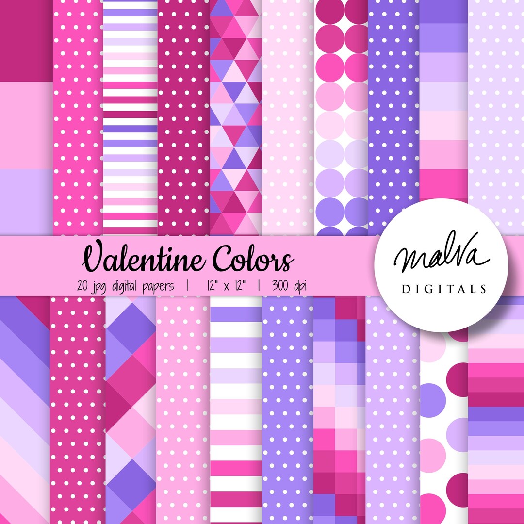 Valentines Colors Digital Paper Pack, Valentines Day Digital Scrapbook ...