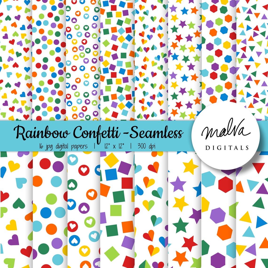 Rainbow Confetti Digital Paper Pack, Seamless Confetti Pattern ...