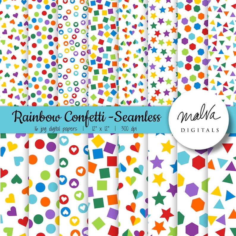 Rainbow Confetti Digital Paper Pack, Seamless Confetti Pattern ...