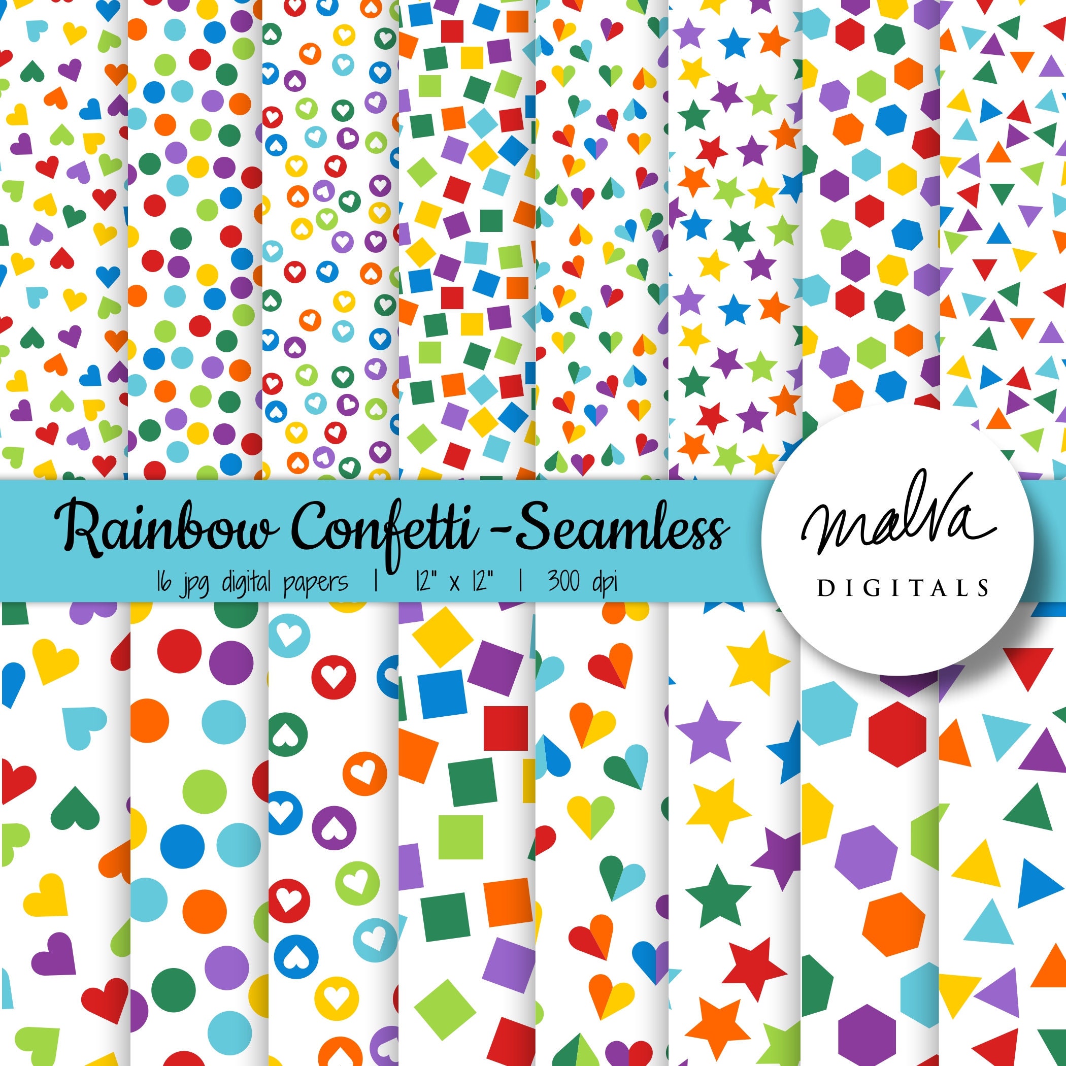 Rainbow Confetti Digital Paper Pack, Seamless Confetti Pattern ...