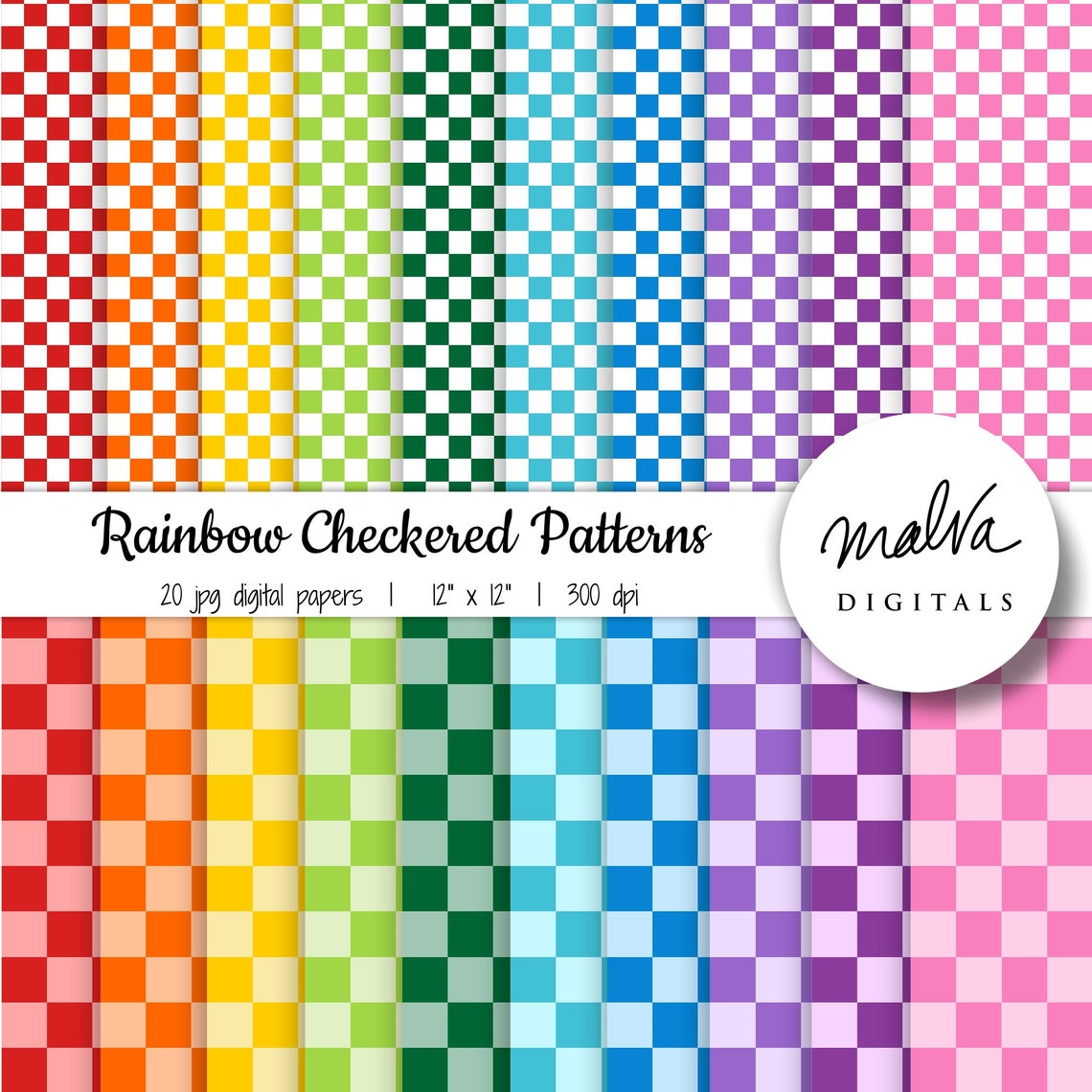 Rainbow Checkered Patterns Rainbow Colors Digital - Etsy Denmark