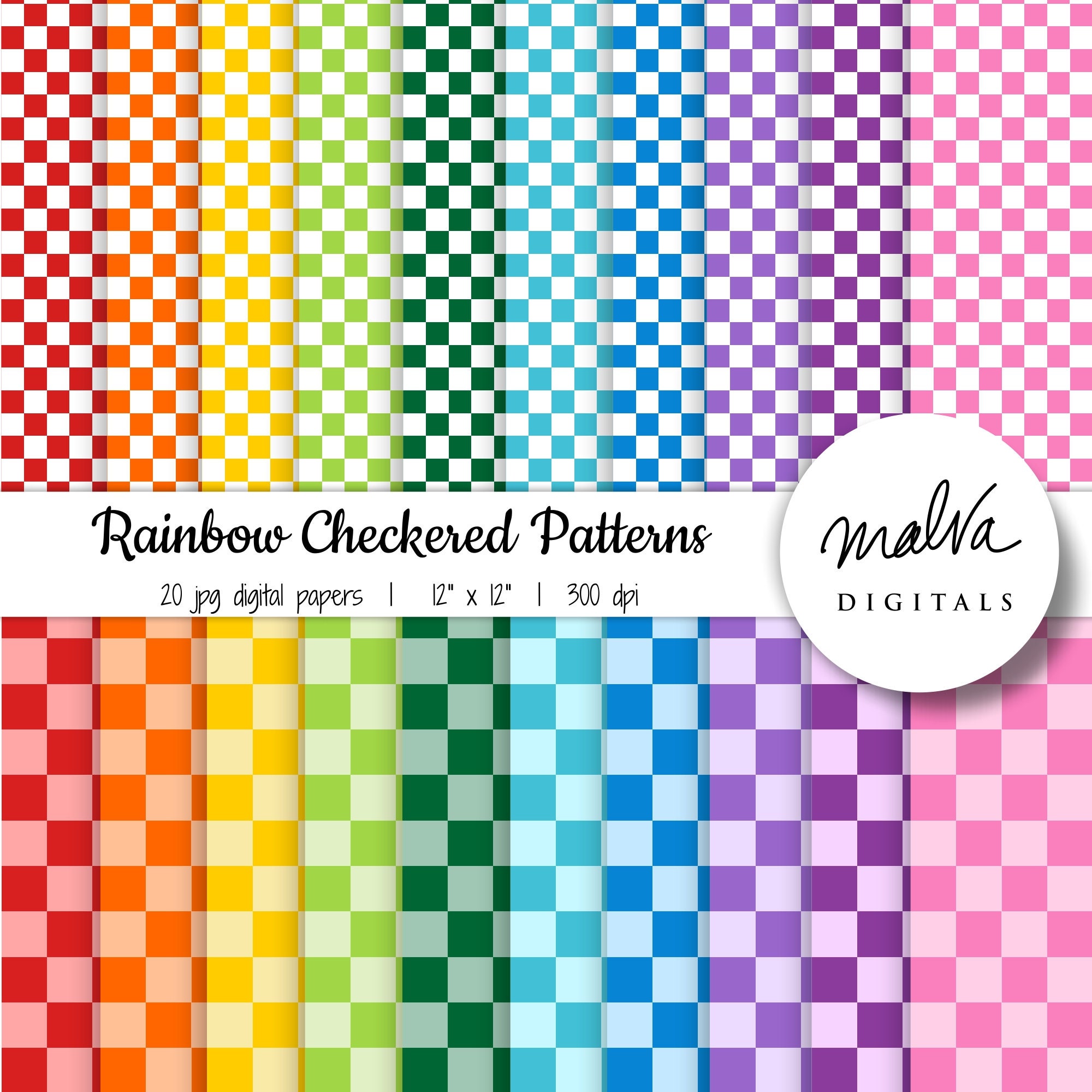 Rainbow Checkered Patterns, Rainbow Colors Digital Paper,scrapbook ...