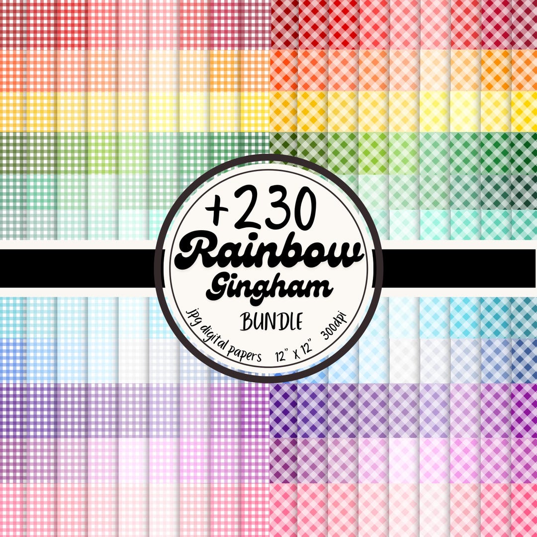Rainbow Gingham Digital Paper Pack BUNDLE +230, Colorful Gingham ...