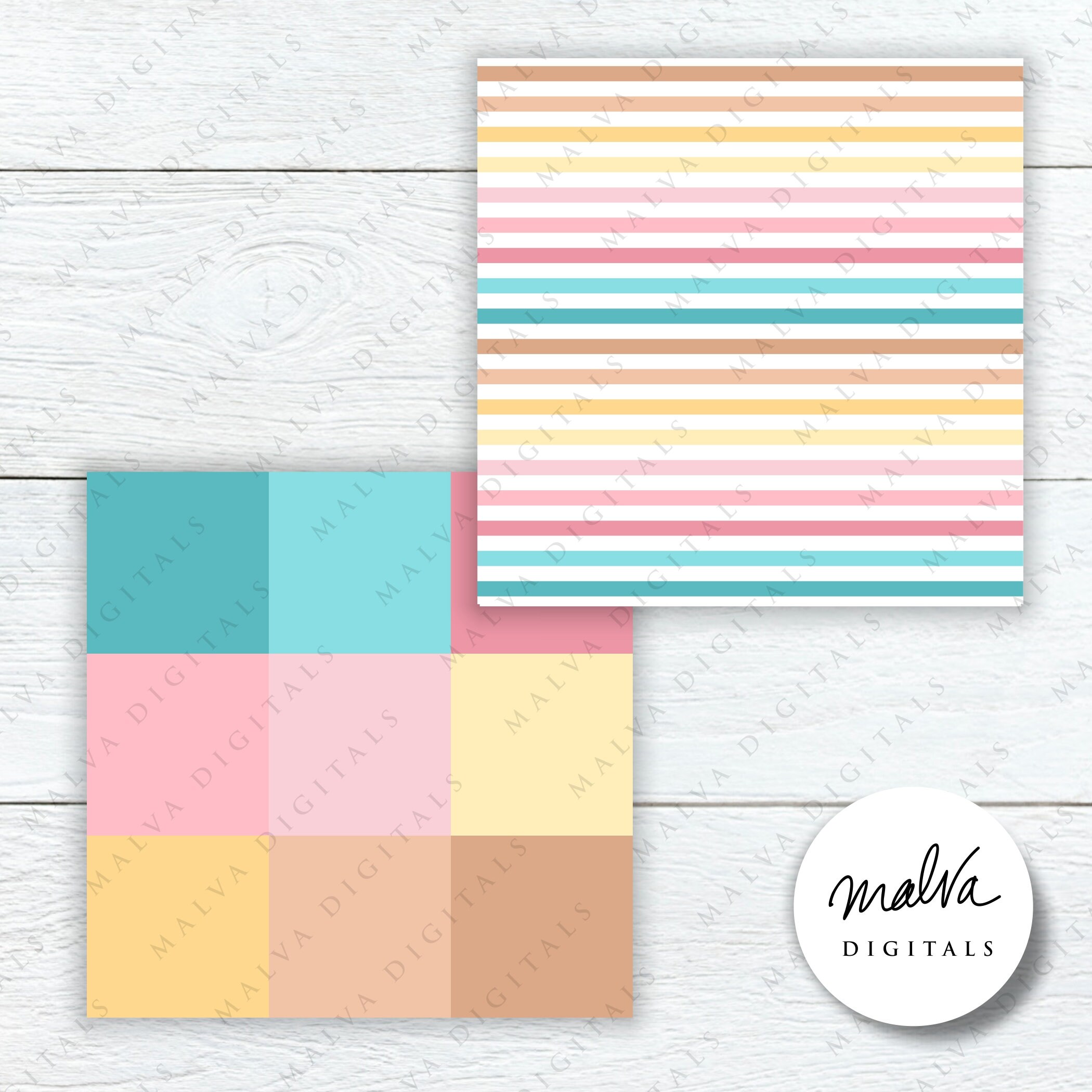 Pastel Digital Paper Pack, Sweet Pastels, Pink Teal Yellow Brown ...