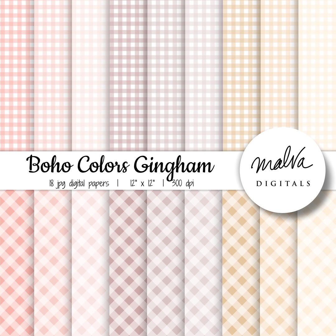 Pastel Boho Gingham Digital Paper Pack, Soft Bohemian Tones Plaid ...