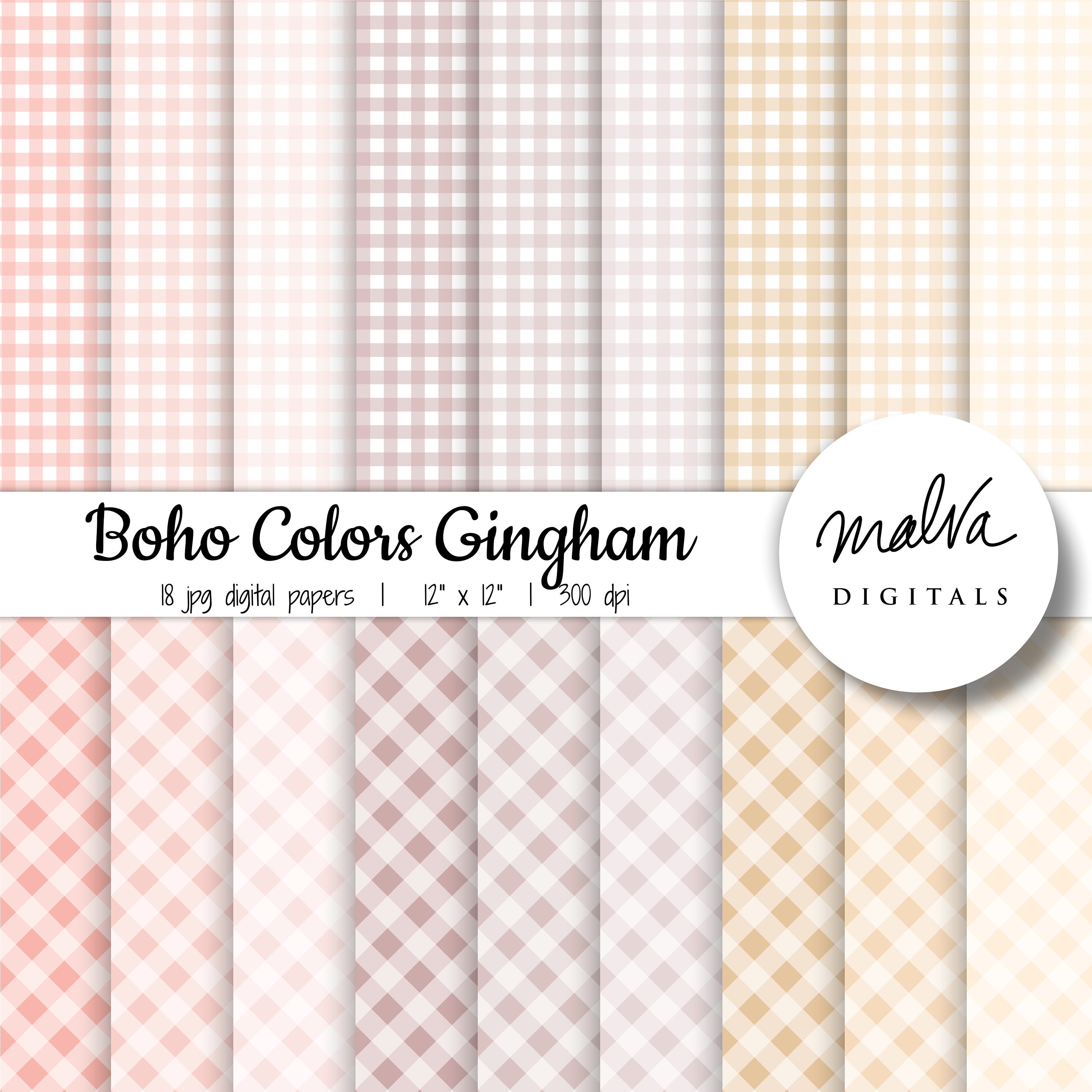 Pastel Boho Gingham Digital Paper Pack, Soft Bohemian Tones Plaid ...