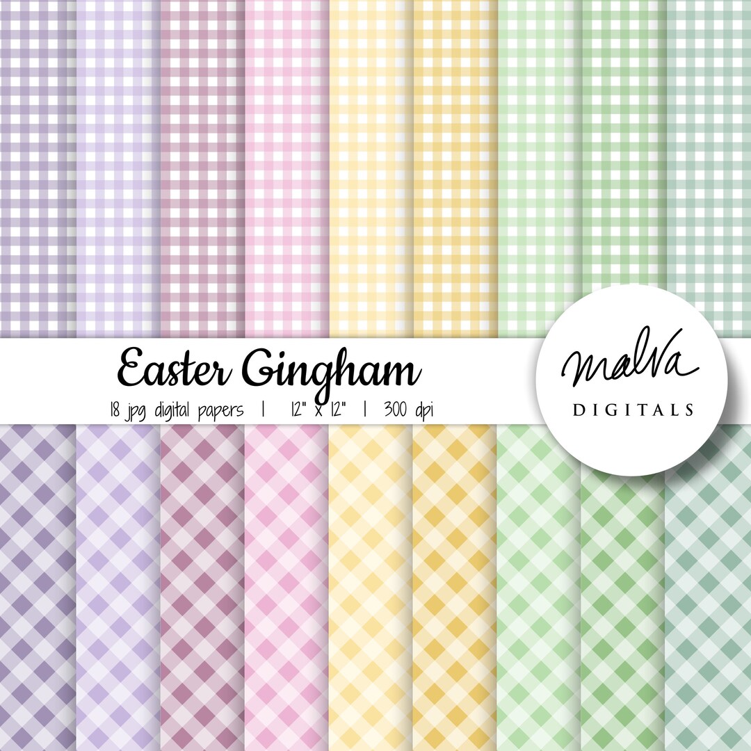Easter Gingham Digital Paper Pack, Spring Gingham Digital Background ...