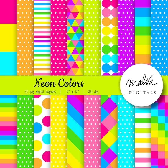 Neon Colors Digital Paper Pack Bright Colors Scrapbook Paper - Etsy