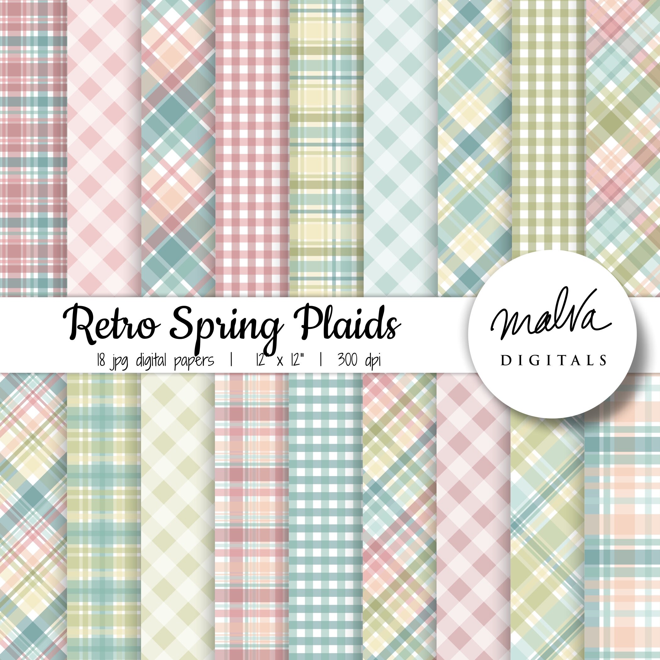 Spring Plaids Digital Paper Pack Retro Plaids Digital - Etsy