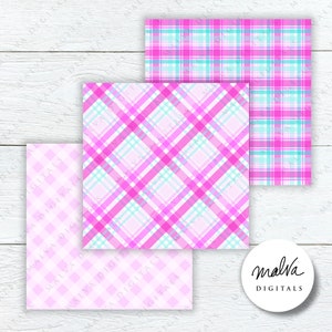 Holographic Plaids Digital Paper Pack, Bright Neon Plaids Background ...