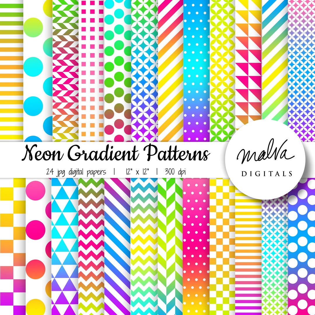 Neon Colors Gradient Patterns Digital Paper Pack Bright - Etsy