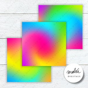 Neon Rainbow Gradient Digital Paper Pack, Neon Digital Background, Neon ...
