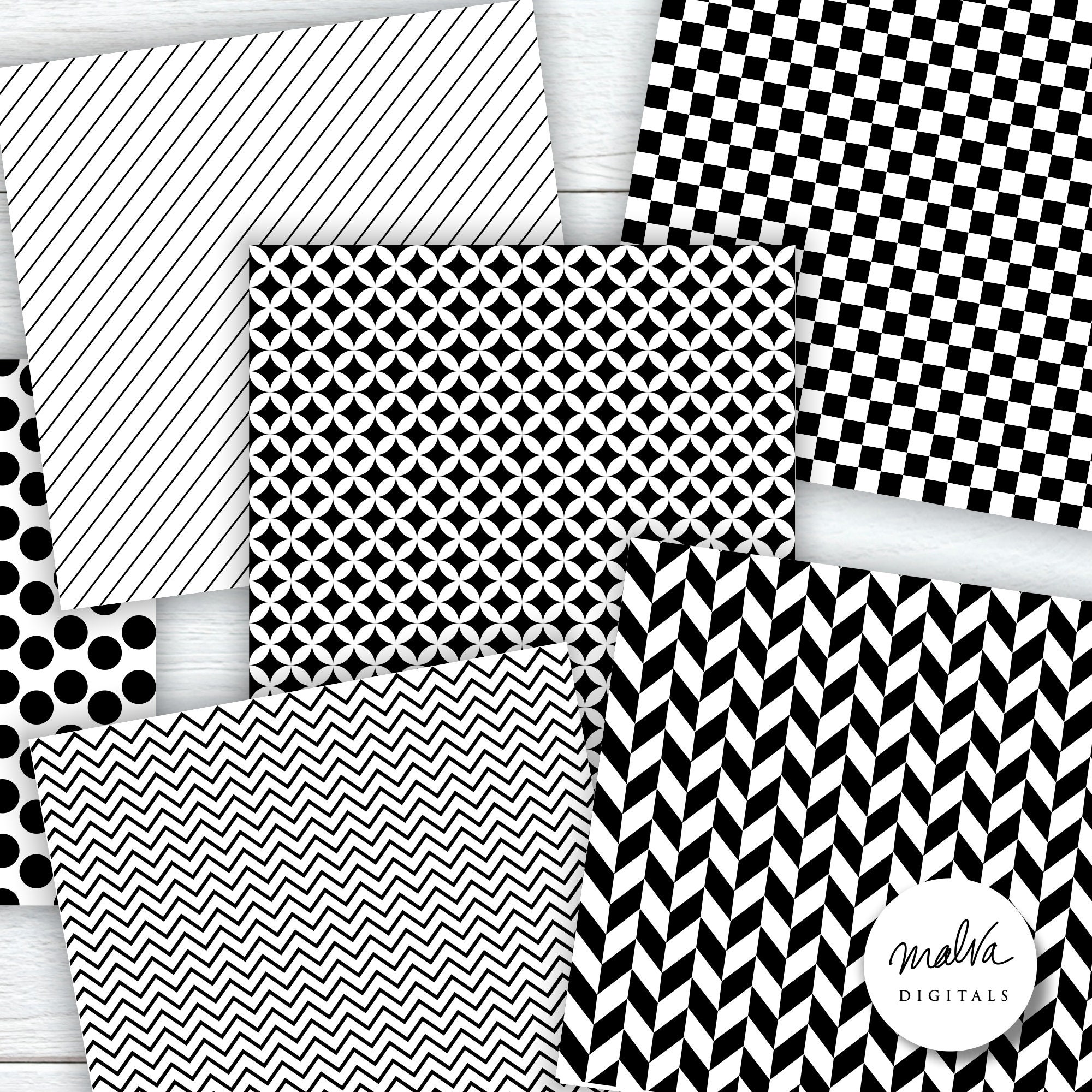 Black and White Digital Paper Pack Black White Digital - Etsy