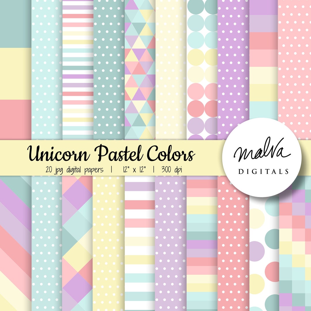 Unicorn Pastel Colors Digital Paper Pack, Soft Colors Scrapbook Paper ...