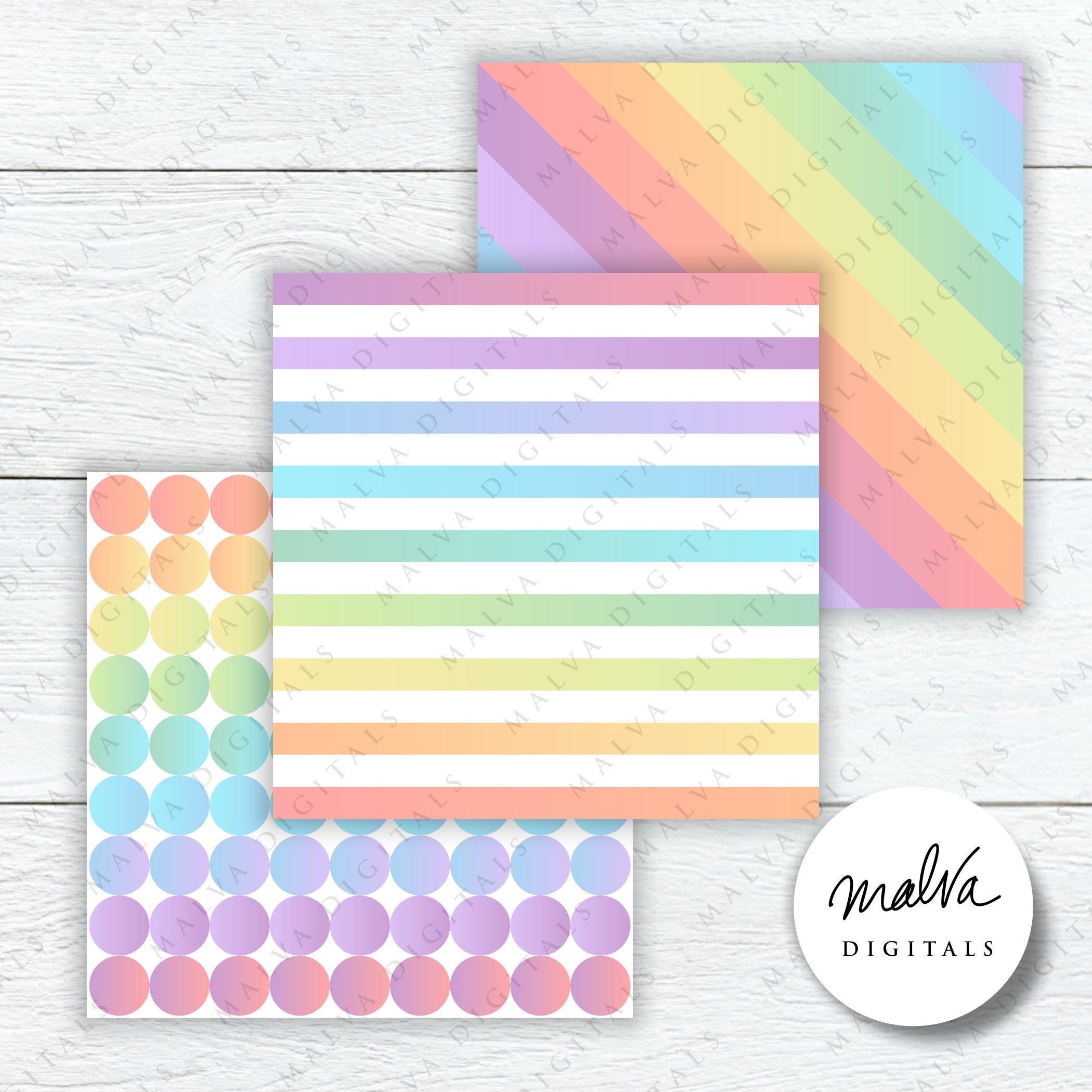 Rainbow Pastel Colors Digital Paper Pack Ombre Scrapbook - Etsy