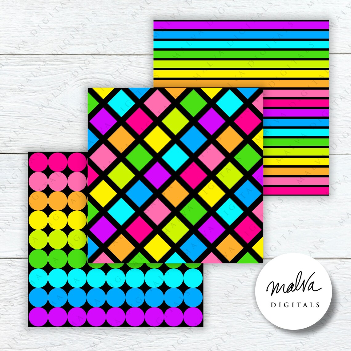 Neon Colors Digital Paper Pack Bright Colors With Black | Etsy