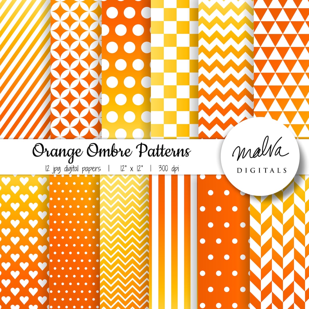 Orange Digital Paper Pack, Orange and Yellow Gradient Patterns Digital ...