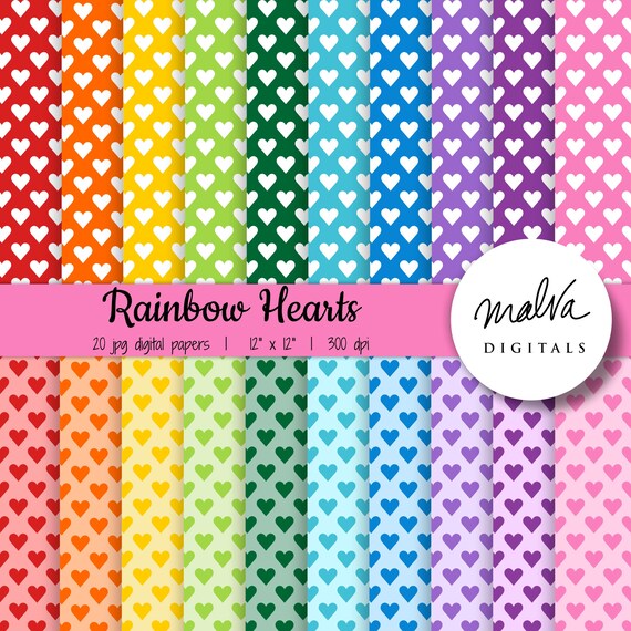 Rainbow Hearts Digital Paper Pack Rainbow Colors Digital - Etsy