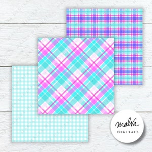Holographic Plaids Digital Paper Pack, Bright Neon Plaids Background ...