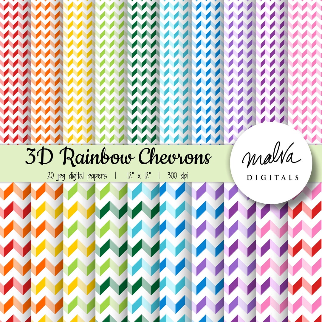 3D Rainbow Chevron Digital Paper, Primary Colors, Commercial Use ...