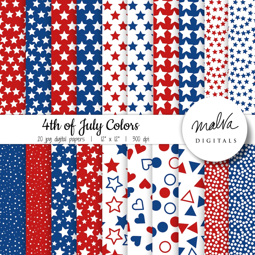 4th of July Digital Paper Pack, Independence Day Scrapbook Printable ...