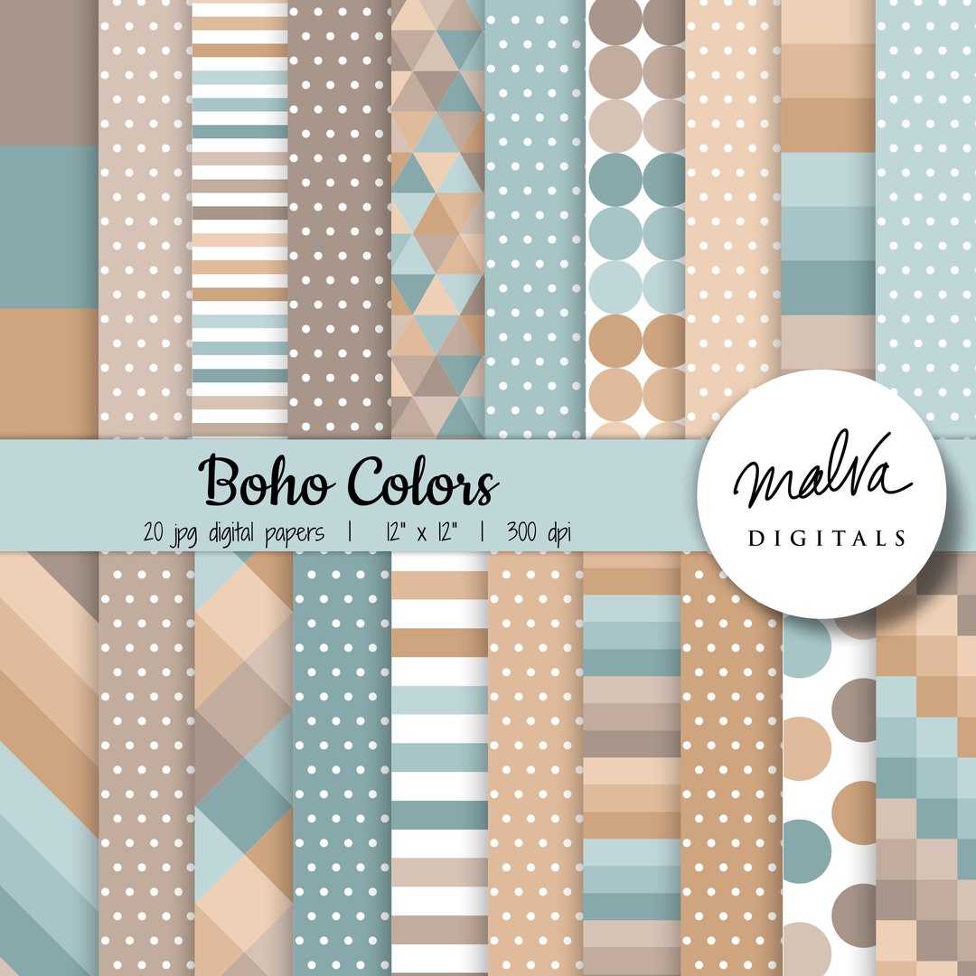 Beach Boho Digital Paper Pack, Sea Bohemian Tones Geometric Patterns ...