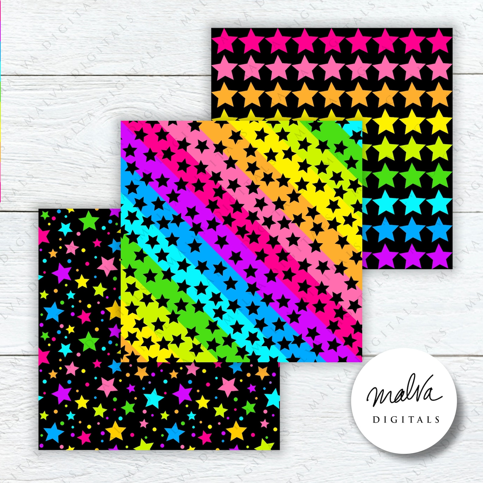 Neon Stars and Stripes Digital Paper Pack Bright Colors - Etsy