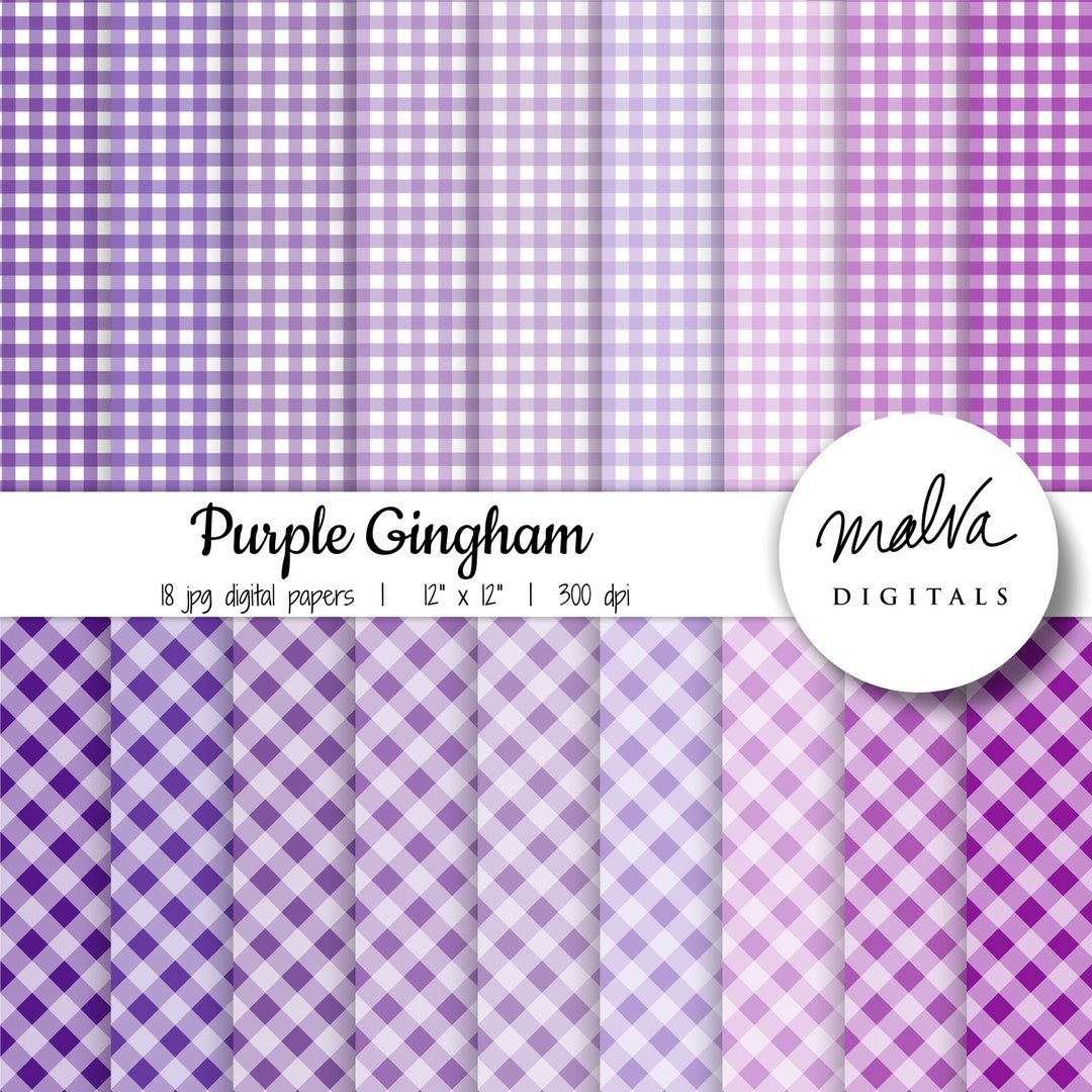 Purple Gingham Digital Paper Pack, Shades of Purple Plaid Digital ...