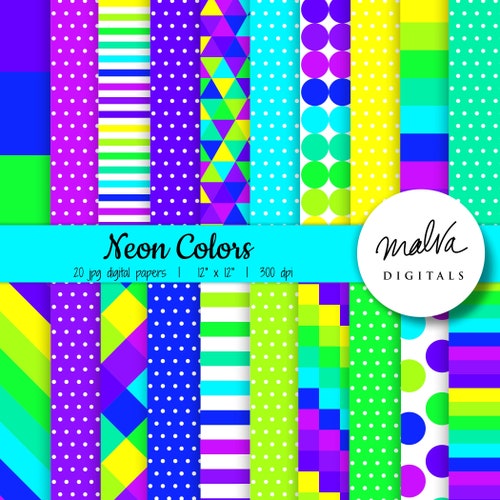 Neon Colors Digital Paper Pack Bright Colors Scrapbook Paper - Etsy