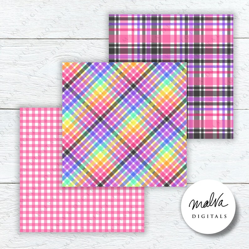 Bright Neon Plaids Digital Paper Pack Bright Rainbow Plaids - Etsy