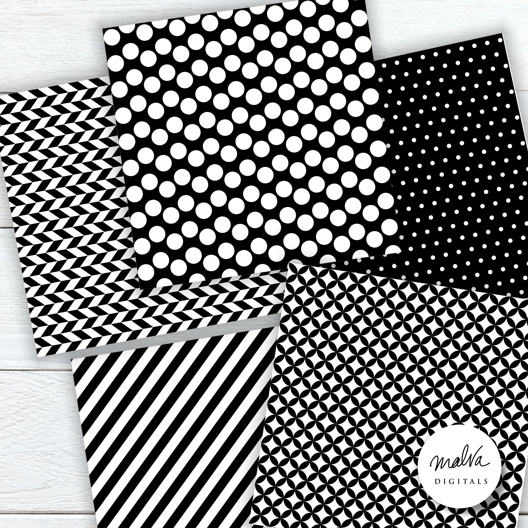 Black and White Digital Paper Pack Black White Digital - Etsy