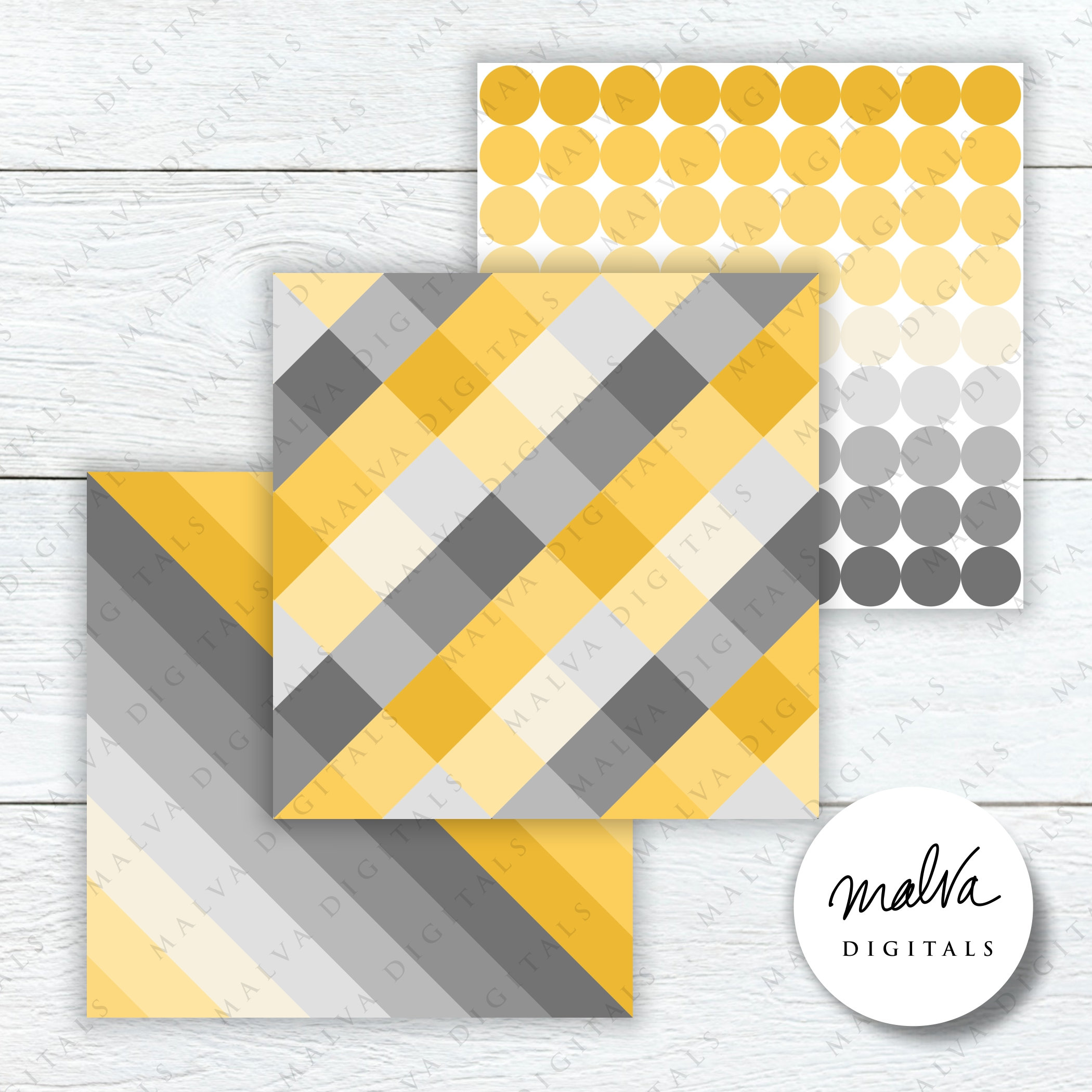 Yellow and Gray Digital Paper Pack, Yellow Shades, Gray Shades ...