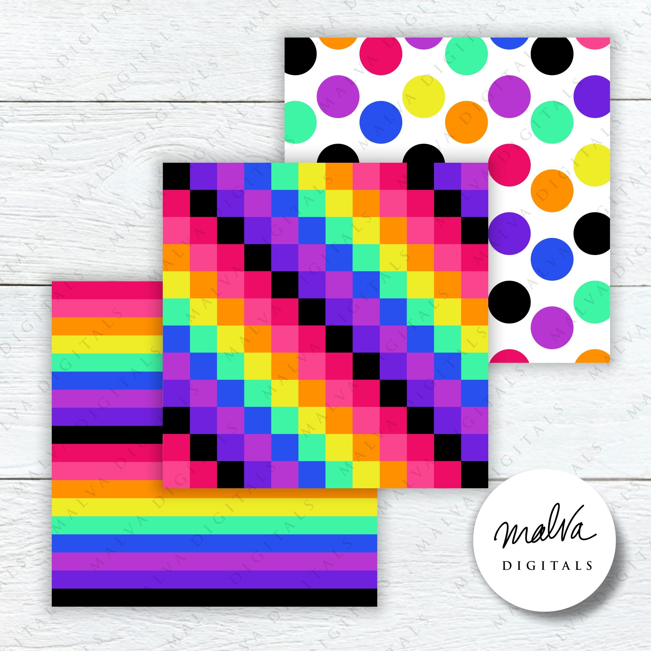 Neon Colors Digital Paper Pack Bright Colors With Black - Etsy