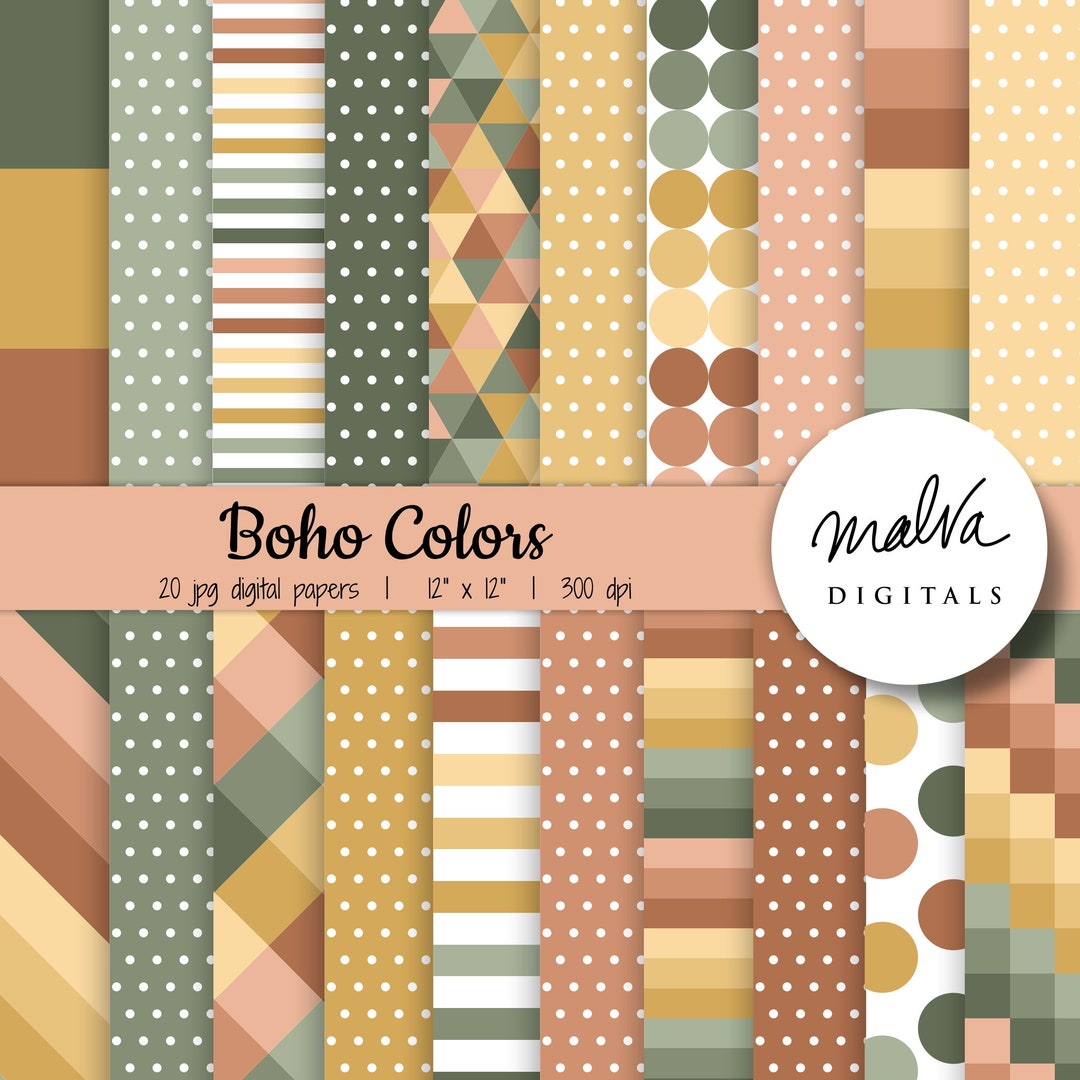 Autumn Boho Colors Digital Paper Pack, Fall Bohemian Tones Geometric ...