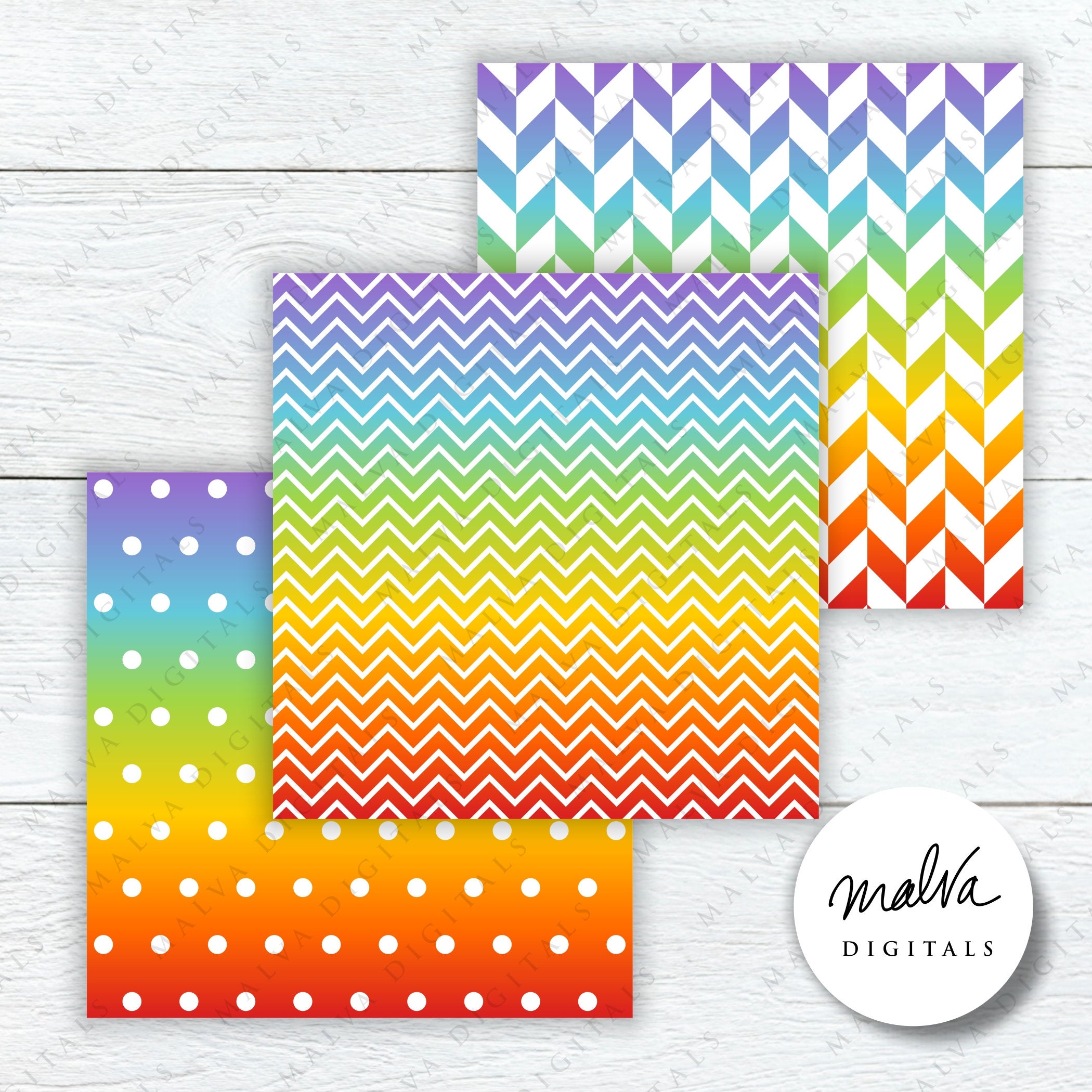 Rainbow Ombre Digital Paper Pack, Rainbow Gradient Patterns Digital ...