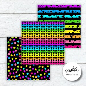 Neon Stars and Stripes Digital Paper Pack, Bright Colors Digital ...